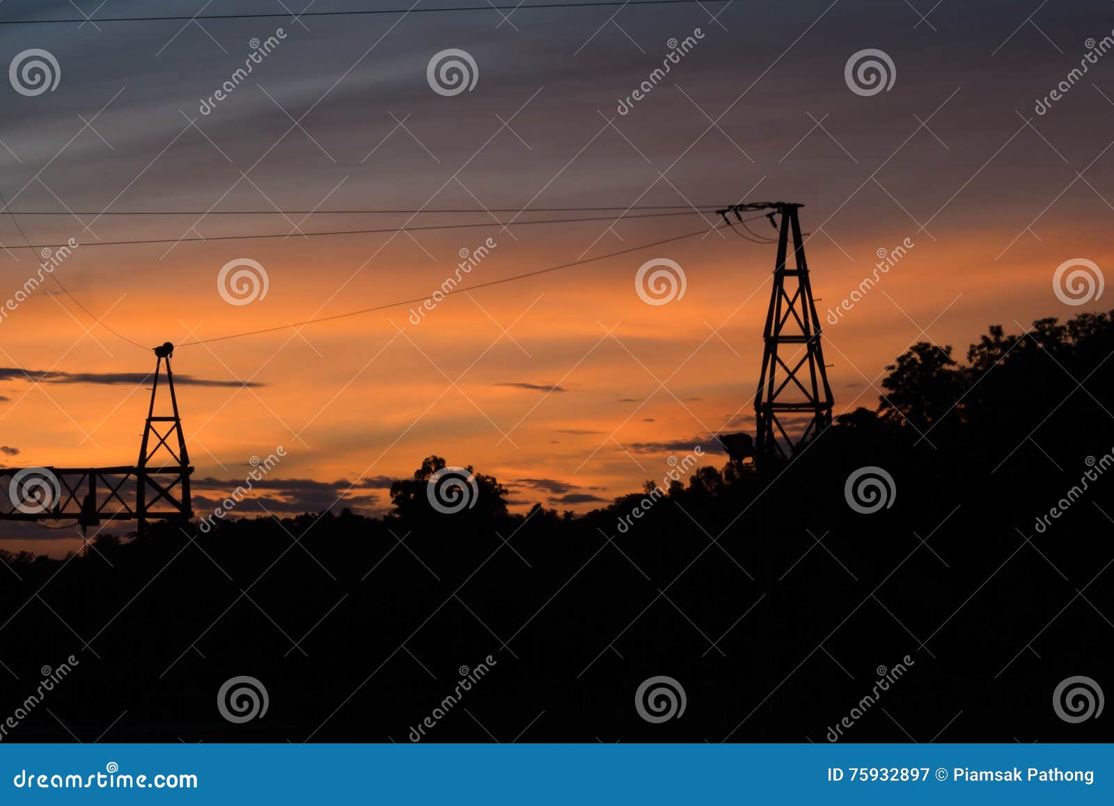 Silhouette of Electric Power Lines Stock Image - Image of industry ...