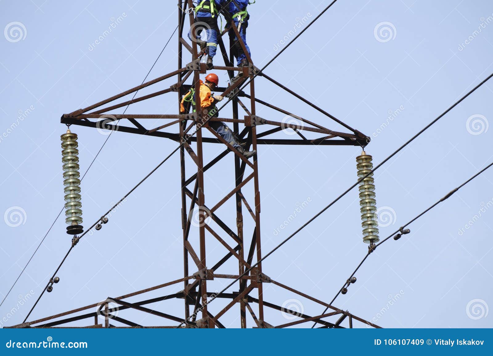 Electrician Work Installation of High Voltage in High Voltage Stations ...