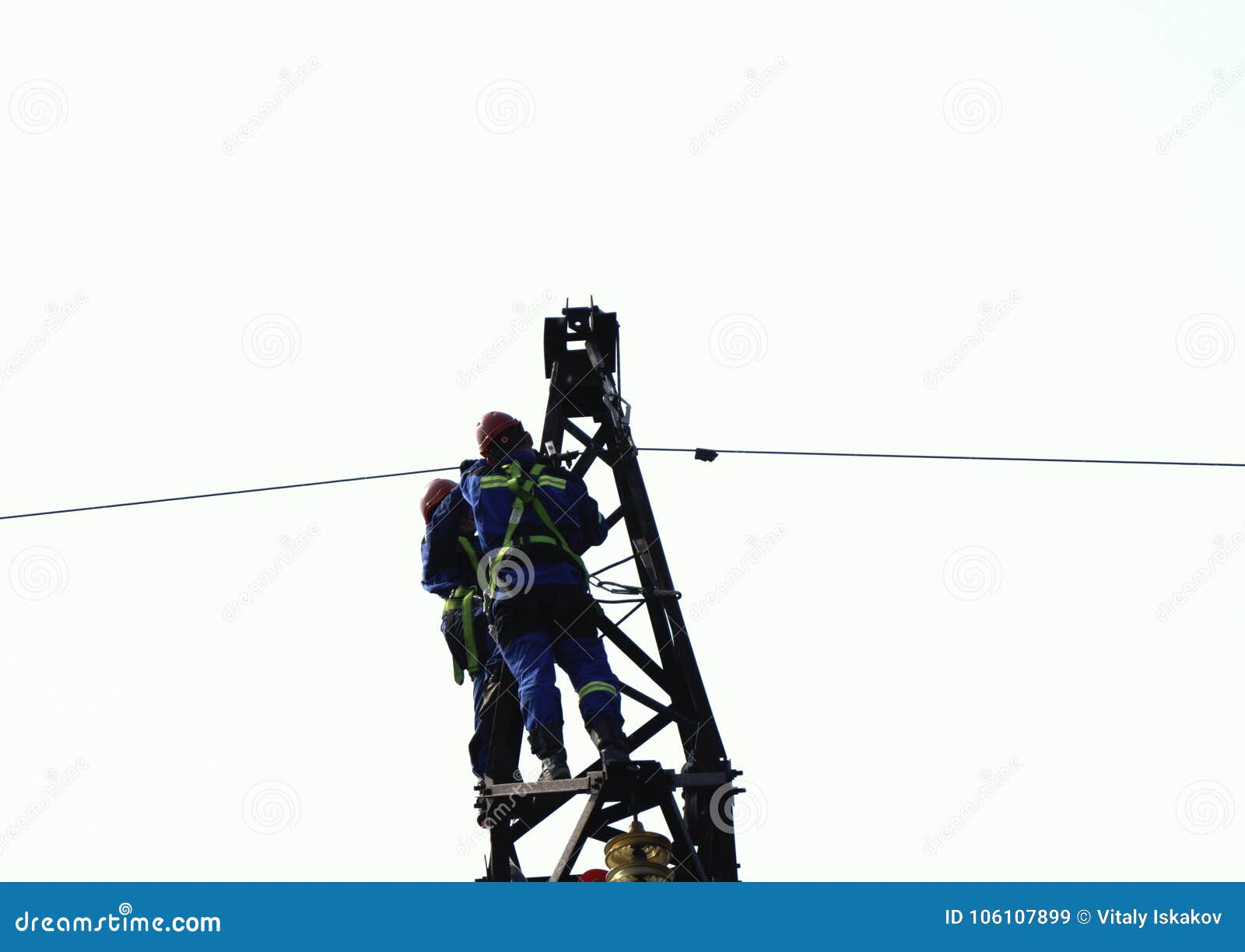 Silhouette Electrician Work Installation of High Voltage in High ...
