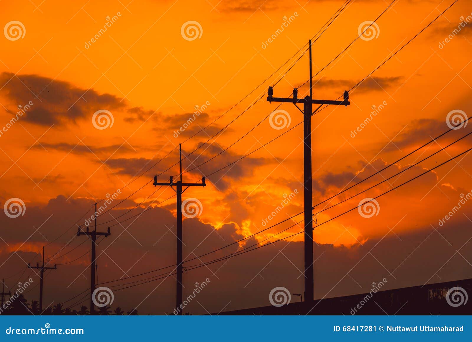 Silhouette Electricity Post with Beautiful Sunset Stock Image - Image ...