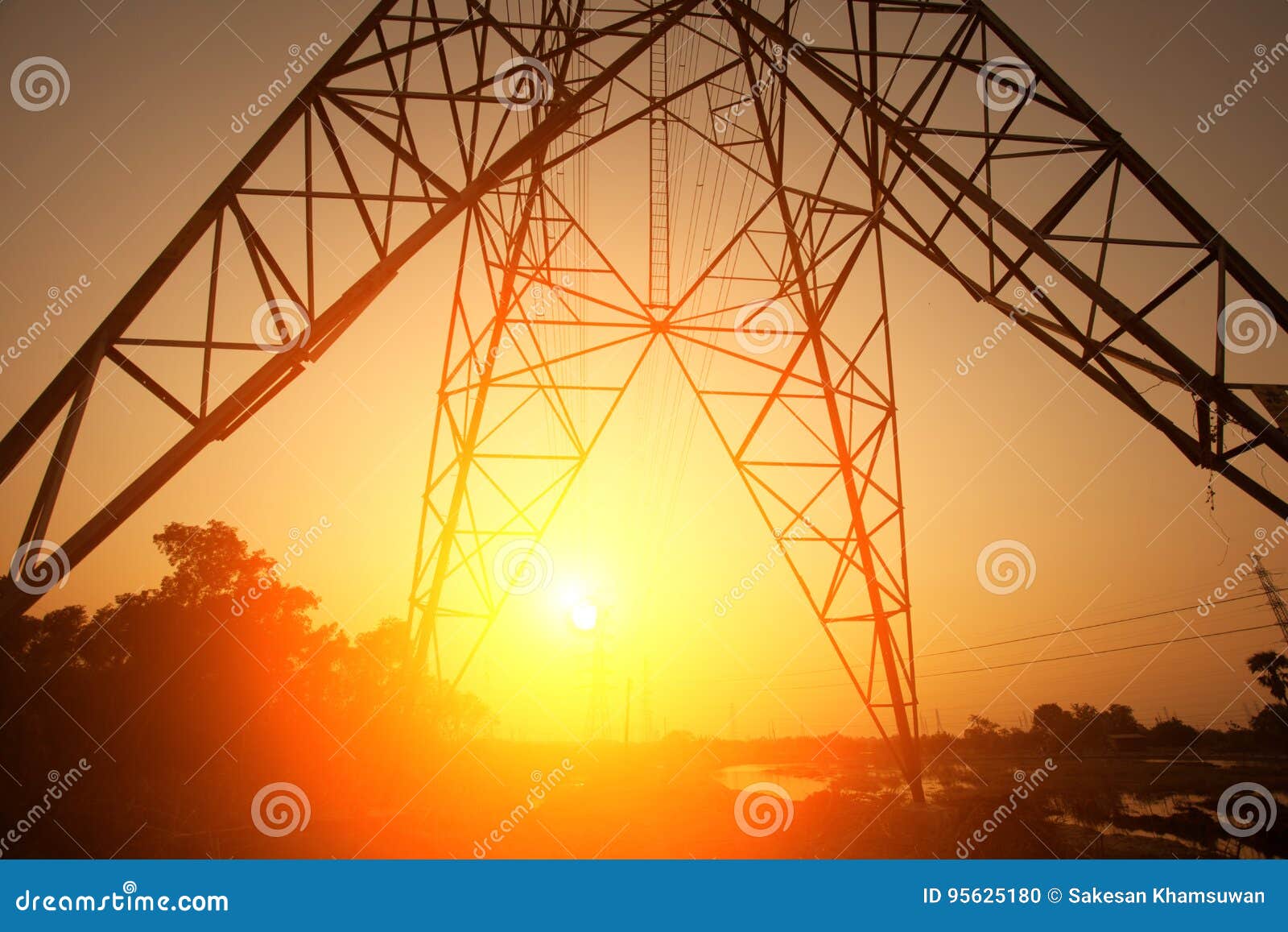 Silhouette Electricity Post on Sunset Stock Photo - Image of industrial ...