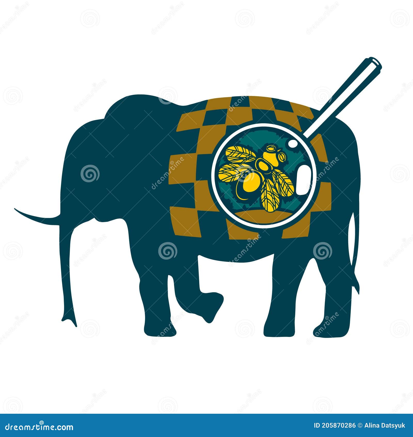 Silhouette of an Elephant with a Fly Under a Microscope Stock ...