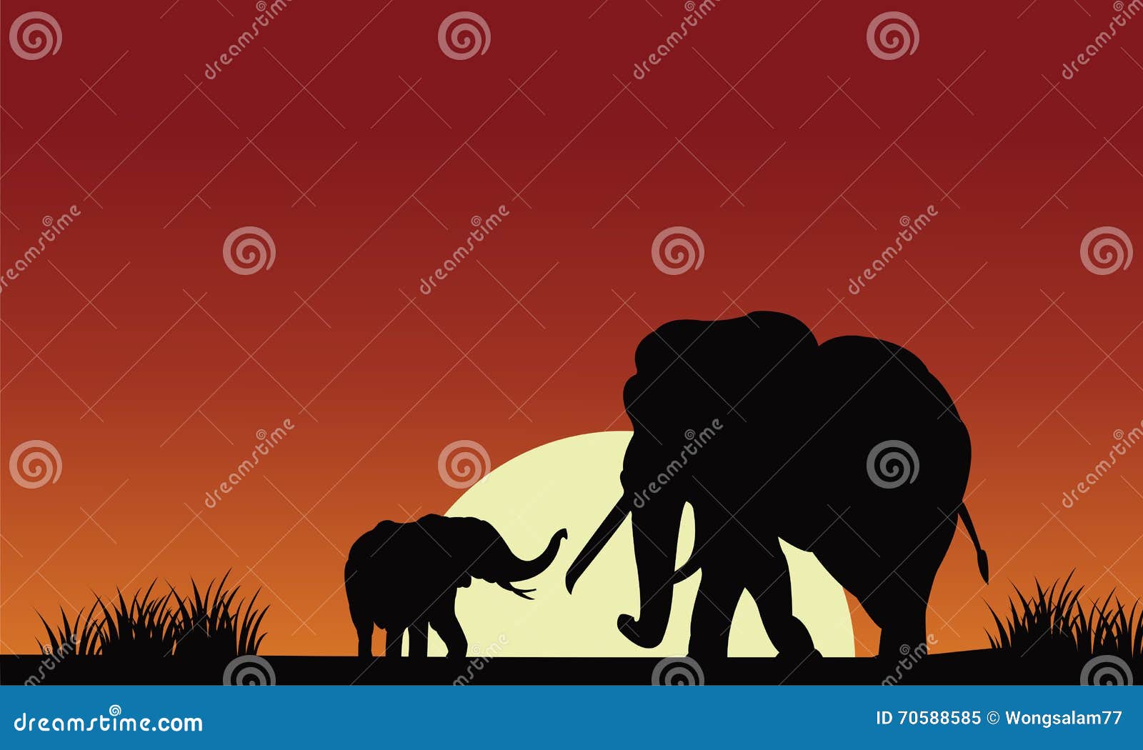 Silhouette of Elephant with Sun Stock Vector - Illustration of closeup ...