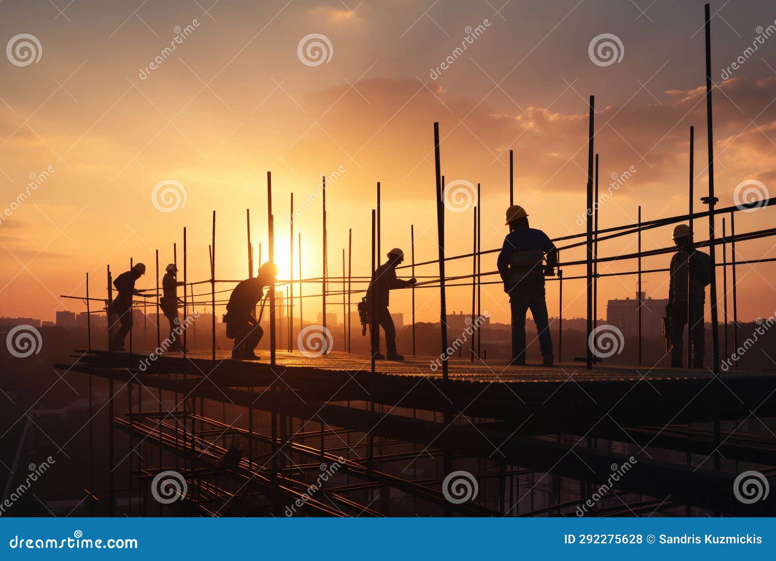 Silhouette of Engineer and Construction Team Working Safely in Height ...