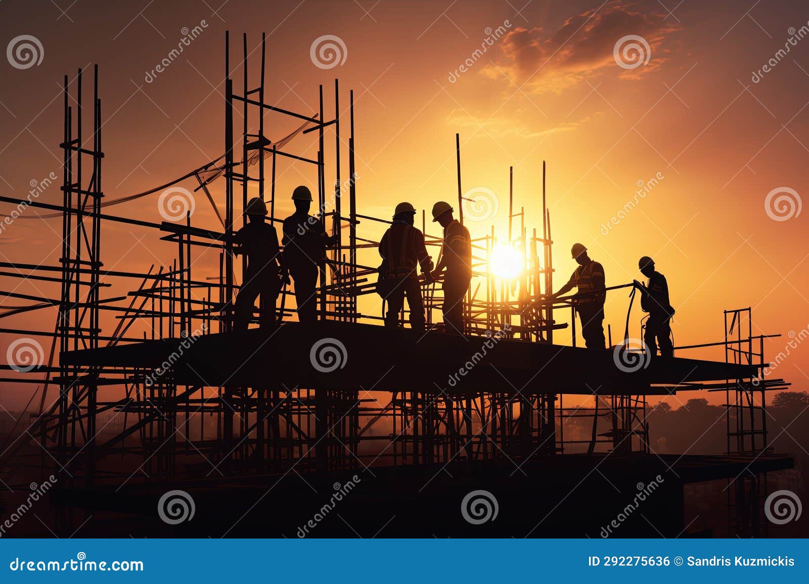 Silhouette of Engineer and Construction Team Working Safely in Height ...
