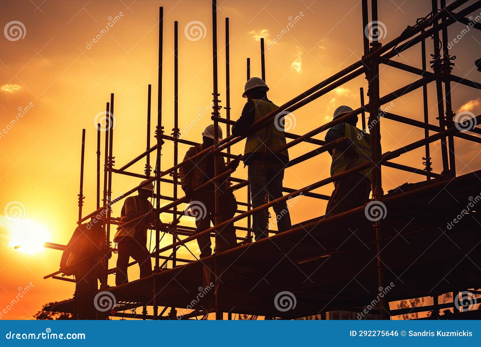 Silhouette of Engineer and Construction Team Working Safely in Height ...