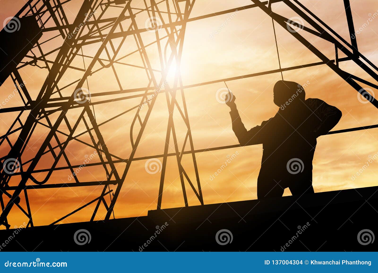 Silhouette Engineer Holding Radio and Ordering at Construction Working ...
