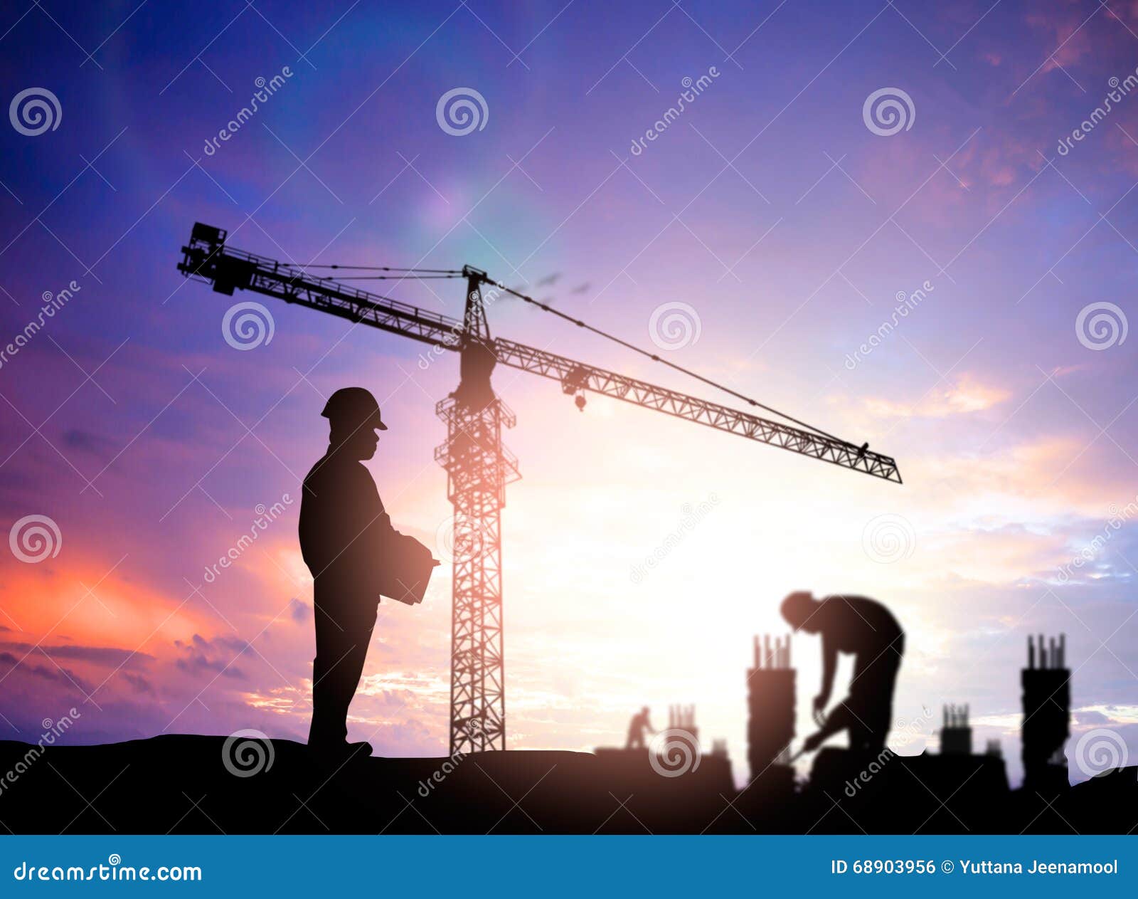 Silhouette Engineer Looking Blurred Construction Worker on Construction ...