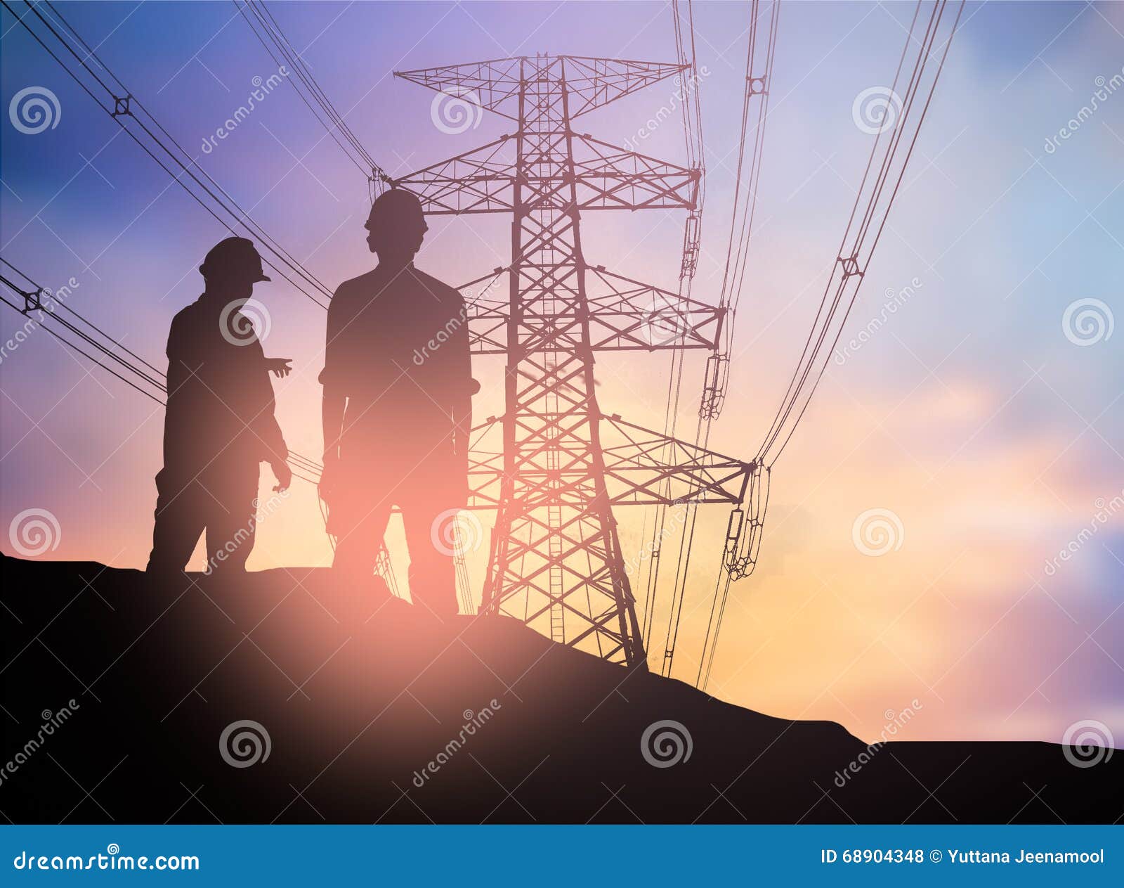 Silhouette Of Engineer Man Looking His Blueprint In Construction Stock ...