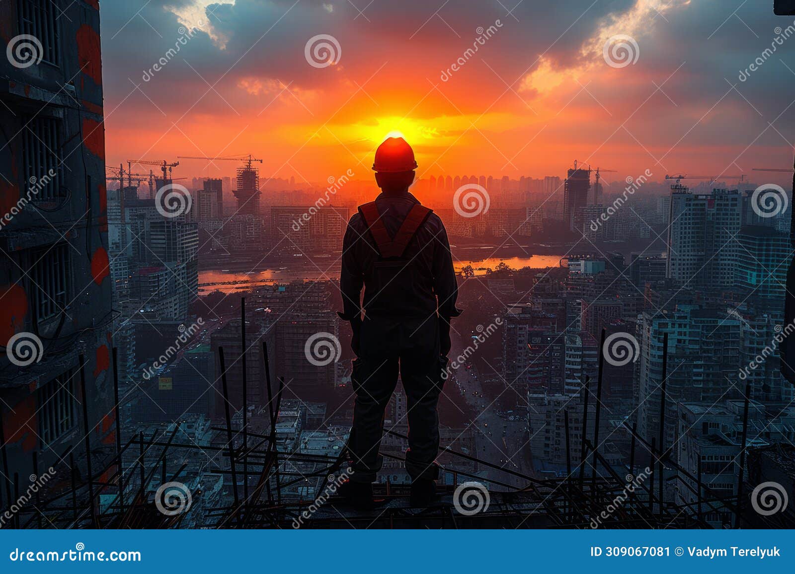 Silhouette of Engineer Looking at the Construction Site. Stock Image ...