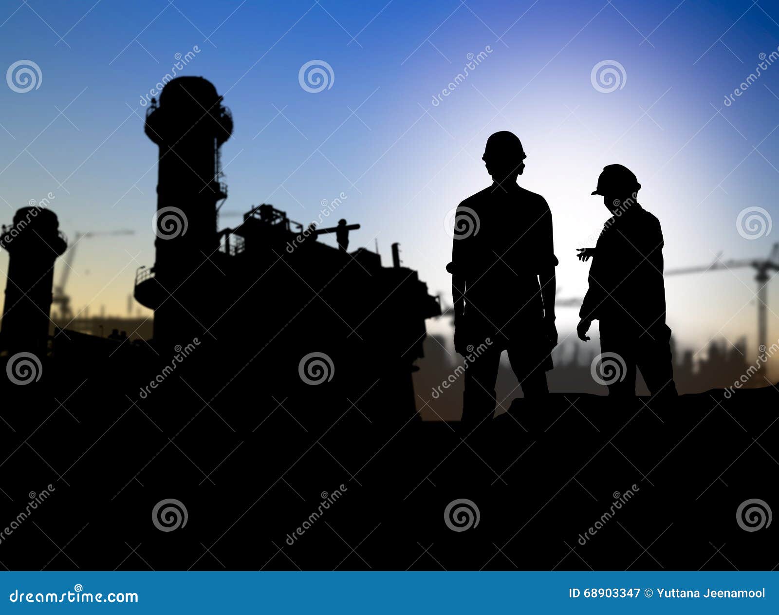 Silhouette Engineer Looking Construction Worker in a Building Si Stock ...
