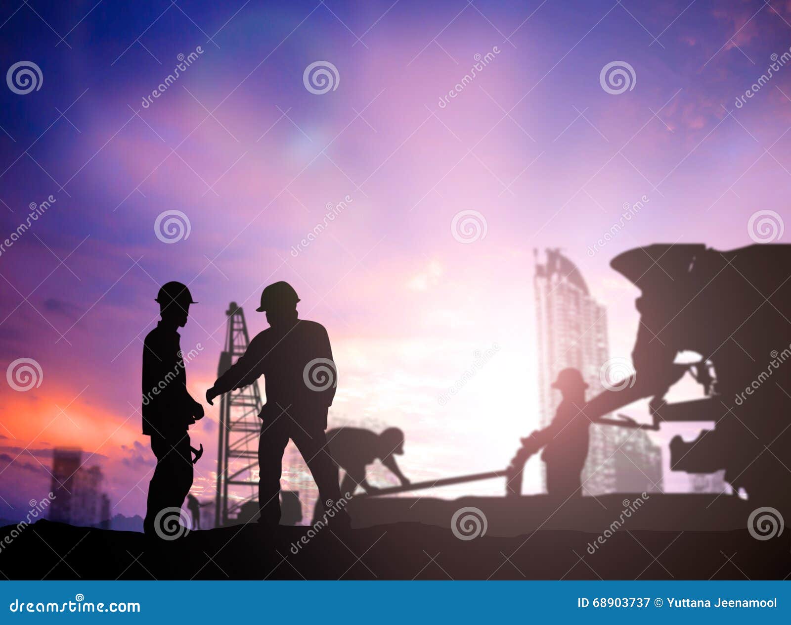Silhouette Engineer Looking Work a Building Site Over Blurred Co Stock ...