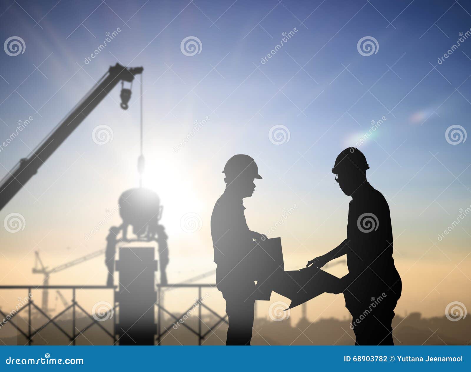 Silhouette Engineer Looking Work a Building Site Over Blurred Co Stock ...