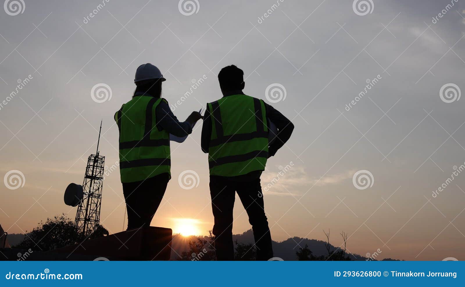 Silhouette of Engineer and Team at the Construction Site, Engineers ...