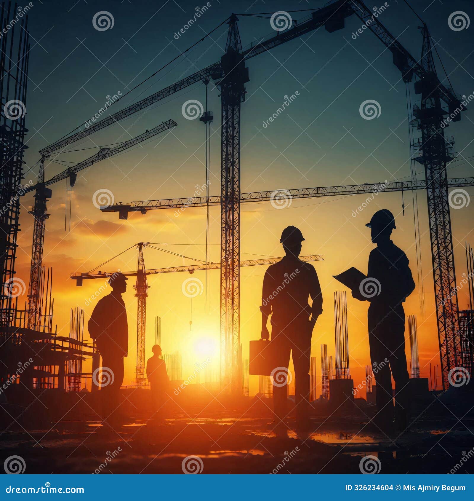 Silhouette Engineer Standing Orders For Construction Crews To Work On ...