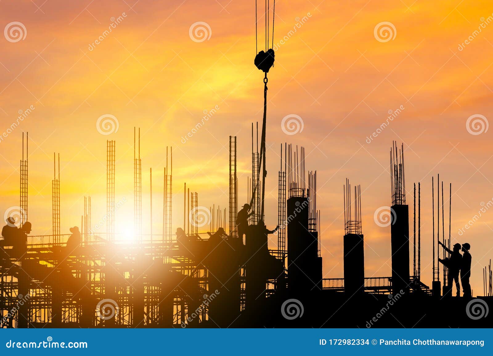 Silhouette of Engineer and Worker on Building Site, Construction Site ...