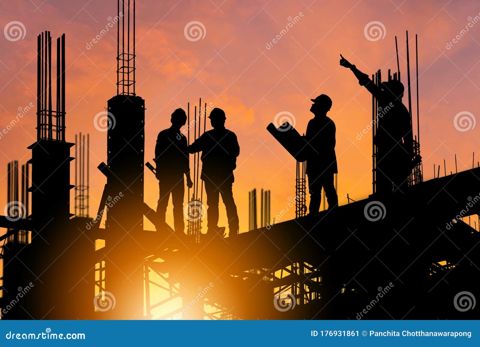 Silhouette of Engineer and Worker on Building Site, Construction Site ...