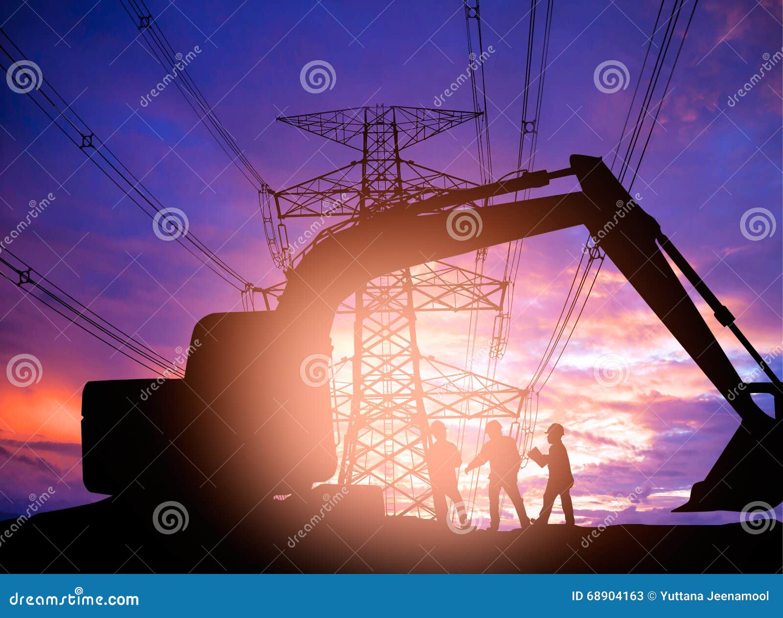 Silhouette Engineer Working in a Building Site Over Blurred Co Stock ...
