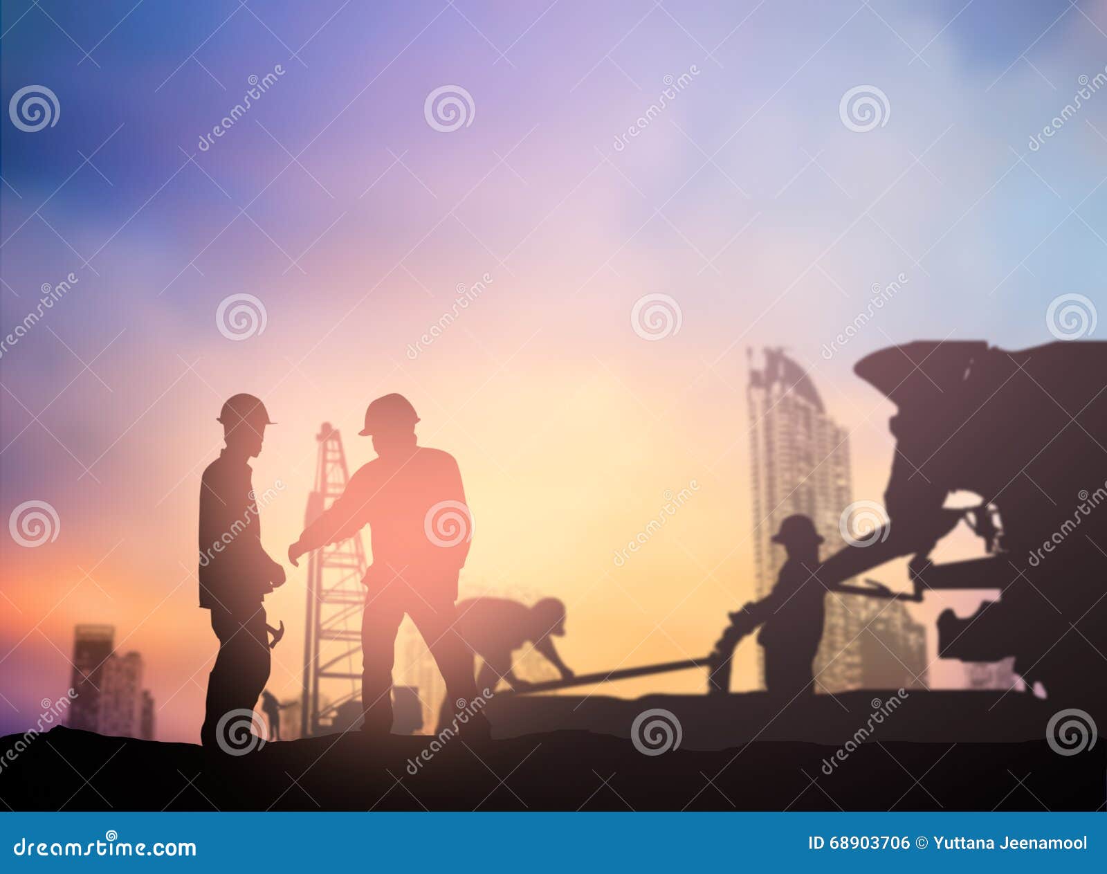 Silhouette Engineer Working in a Building Site Over Blurred Con Stock ...