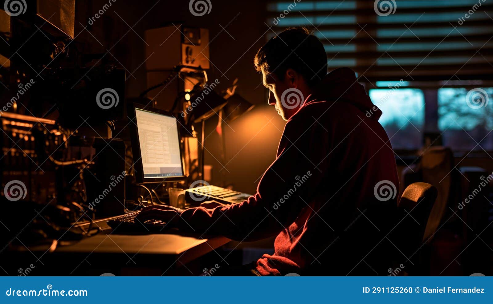 A Silhouette of an Engineer Working on a Computer Stock Illustration ...