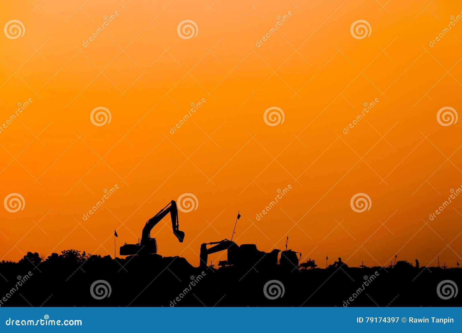 Silhouette of Excavator Loader at Construction Site,Silhouette Backhoe ...