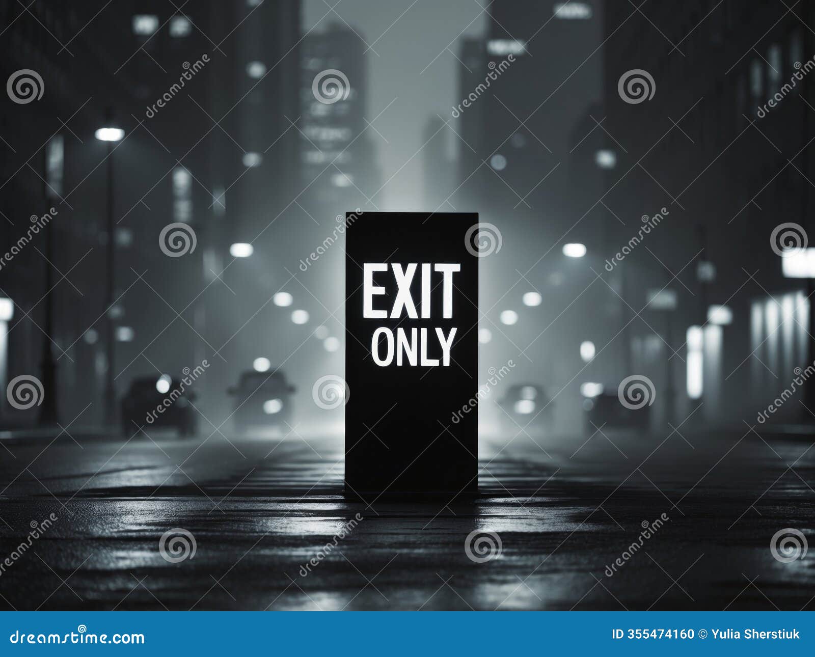 Silhouette of Exit only Sign on City Street at Night Stock Photo ...
