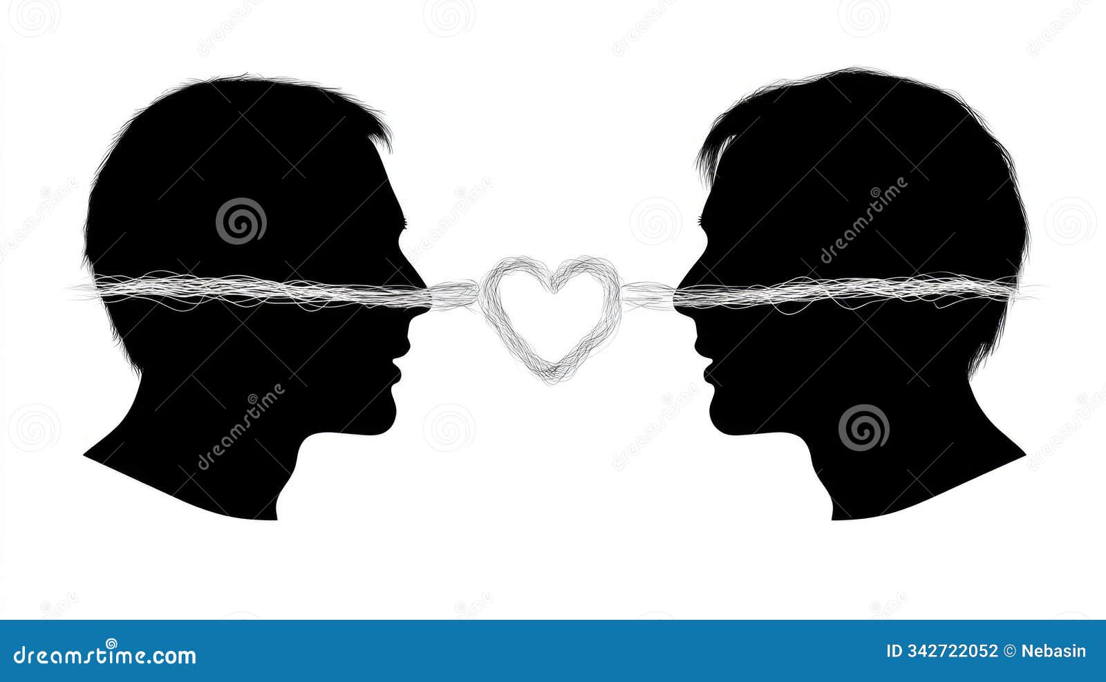 Silhouette Faces Connected by Heart-shaped Lines Representing Love and ...