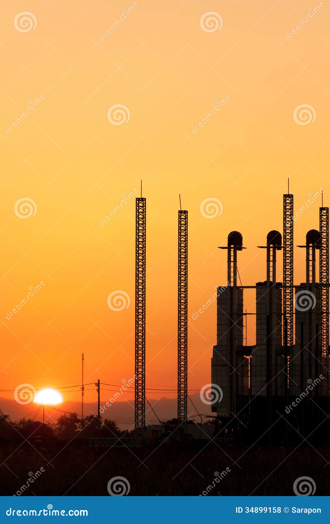 Silhouette of Factory at Sunset Stock Photo - Image of construction ...