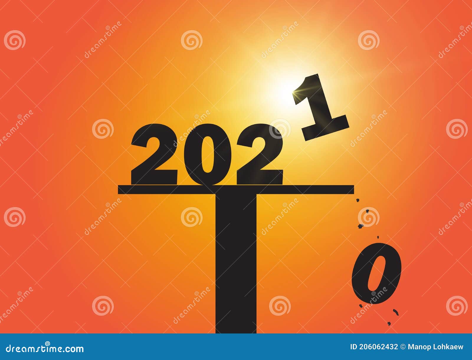 Silhouette Of Falling Number Zero And Replacing With Number One, Happy ...