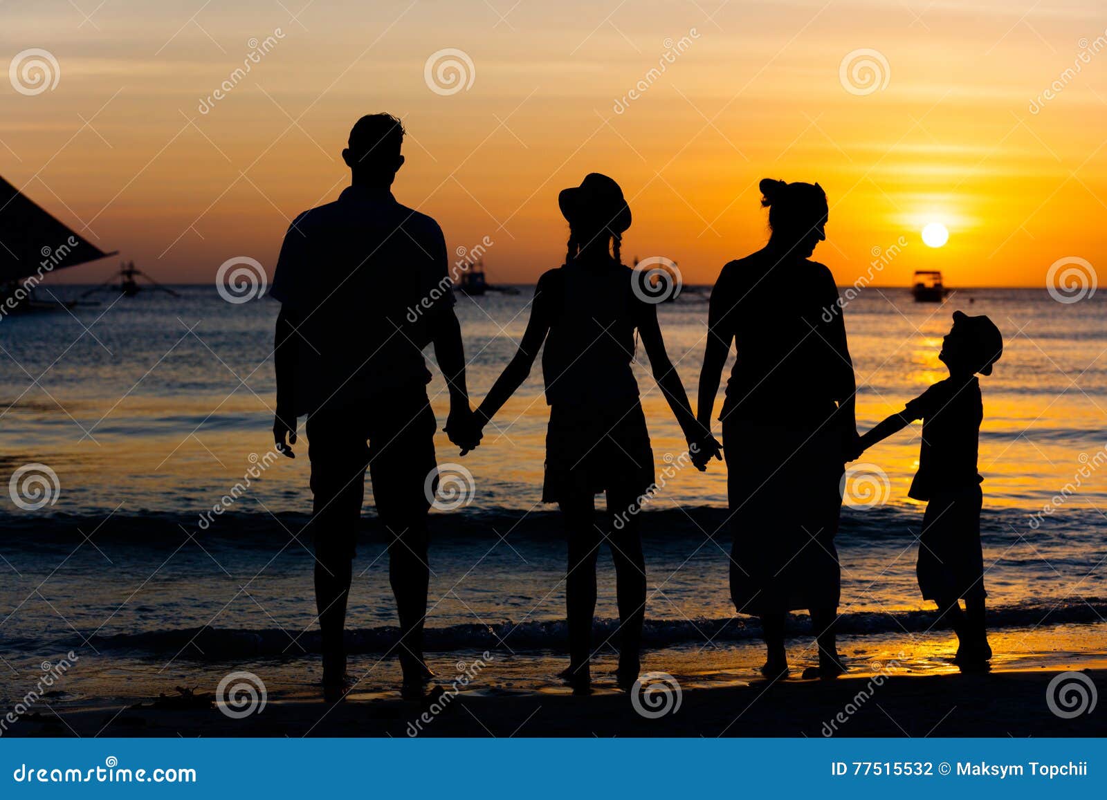 Silhouette of Family on the Beach Stock Photo - Image of back, outdoors ...