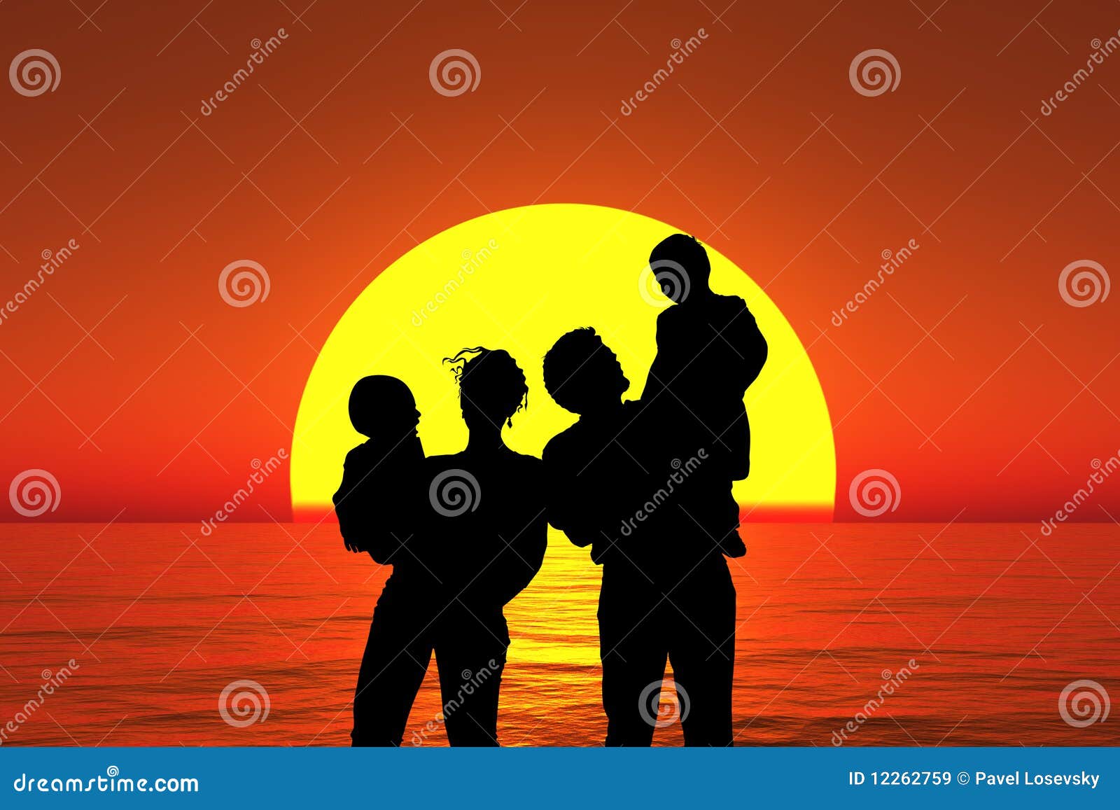 Silhouette Family Stand on Sunset Beach, Collage Stock Image - Image of ...