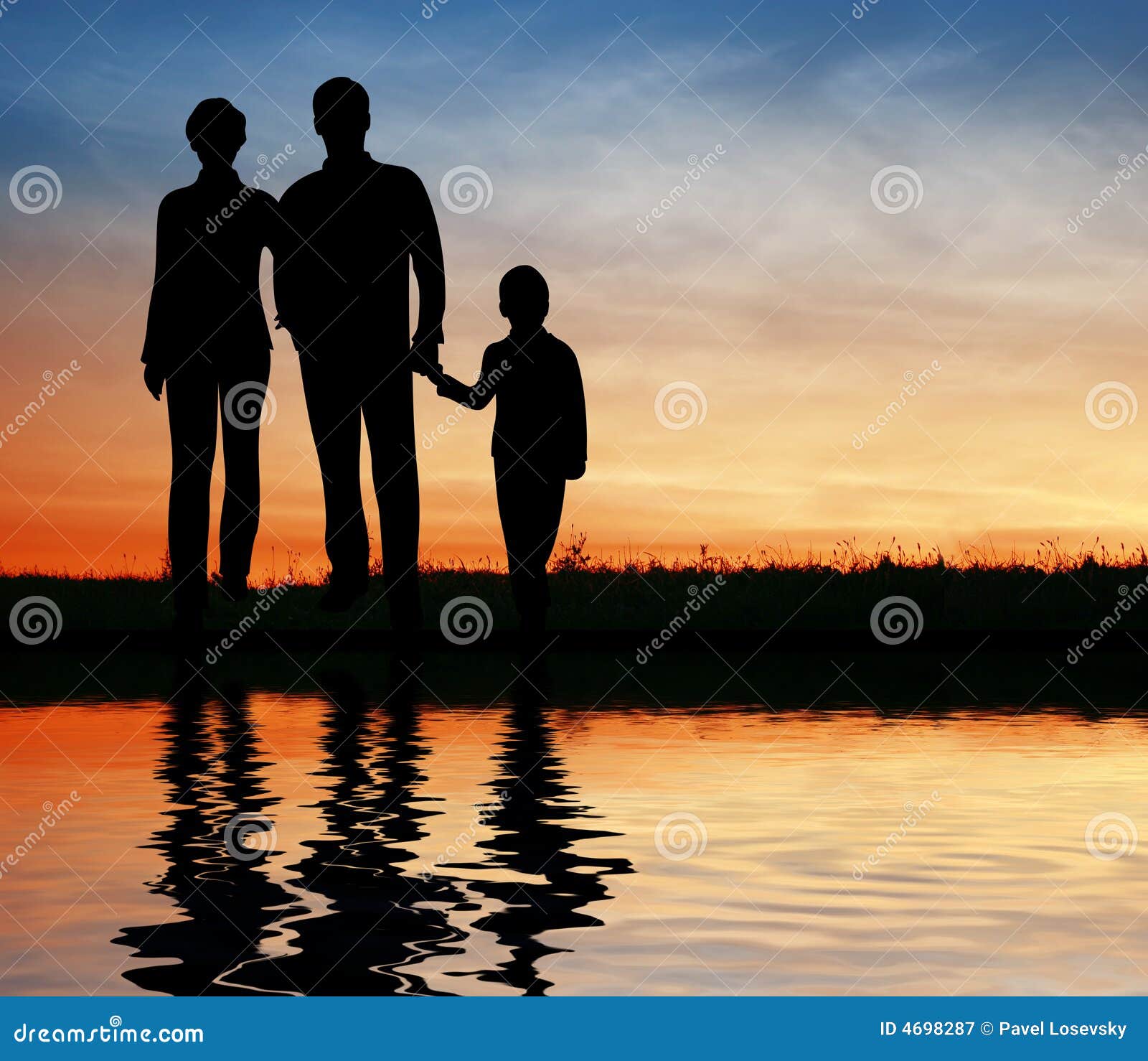 Silhouette Family on Sunset Stock Image - Image of reflection, happy ...