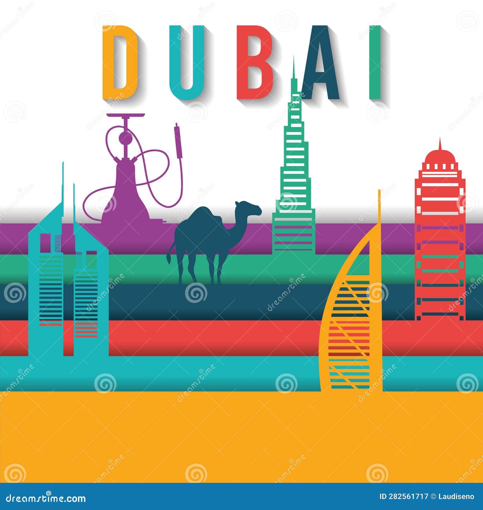 Silhouette of Famous Dubai Landmarks and a Camel Vector Stock Vector ...