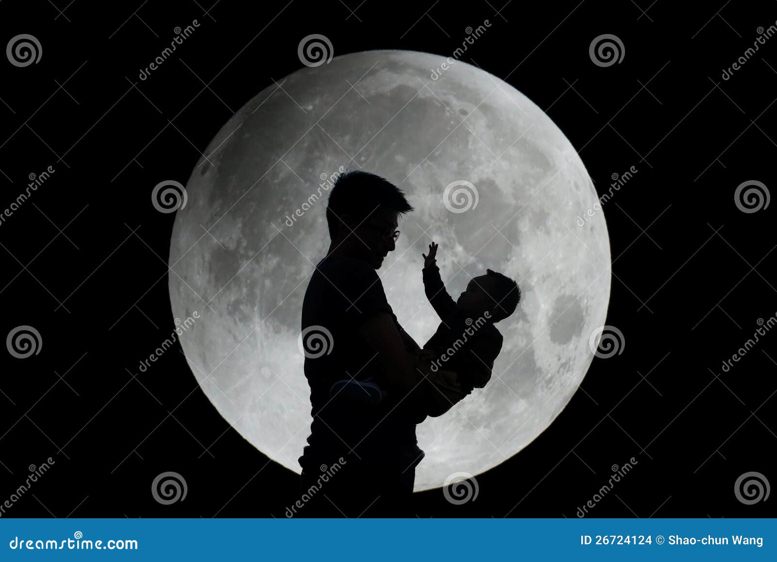 Silhouette of Father and Child with Moon Stock Photo - Image of night ...