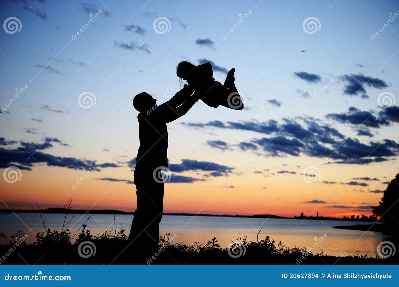 Silhouette of Father and Daughter in the Sunset Stock Photo - Image of ...