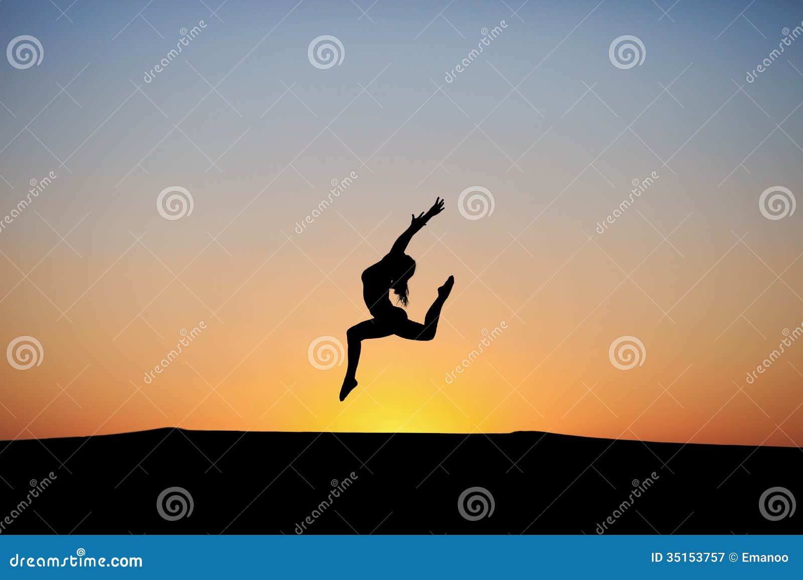 Silhouette of Female Dancer in Sunset Sky Stock Image - Image of nature ...