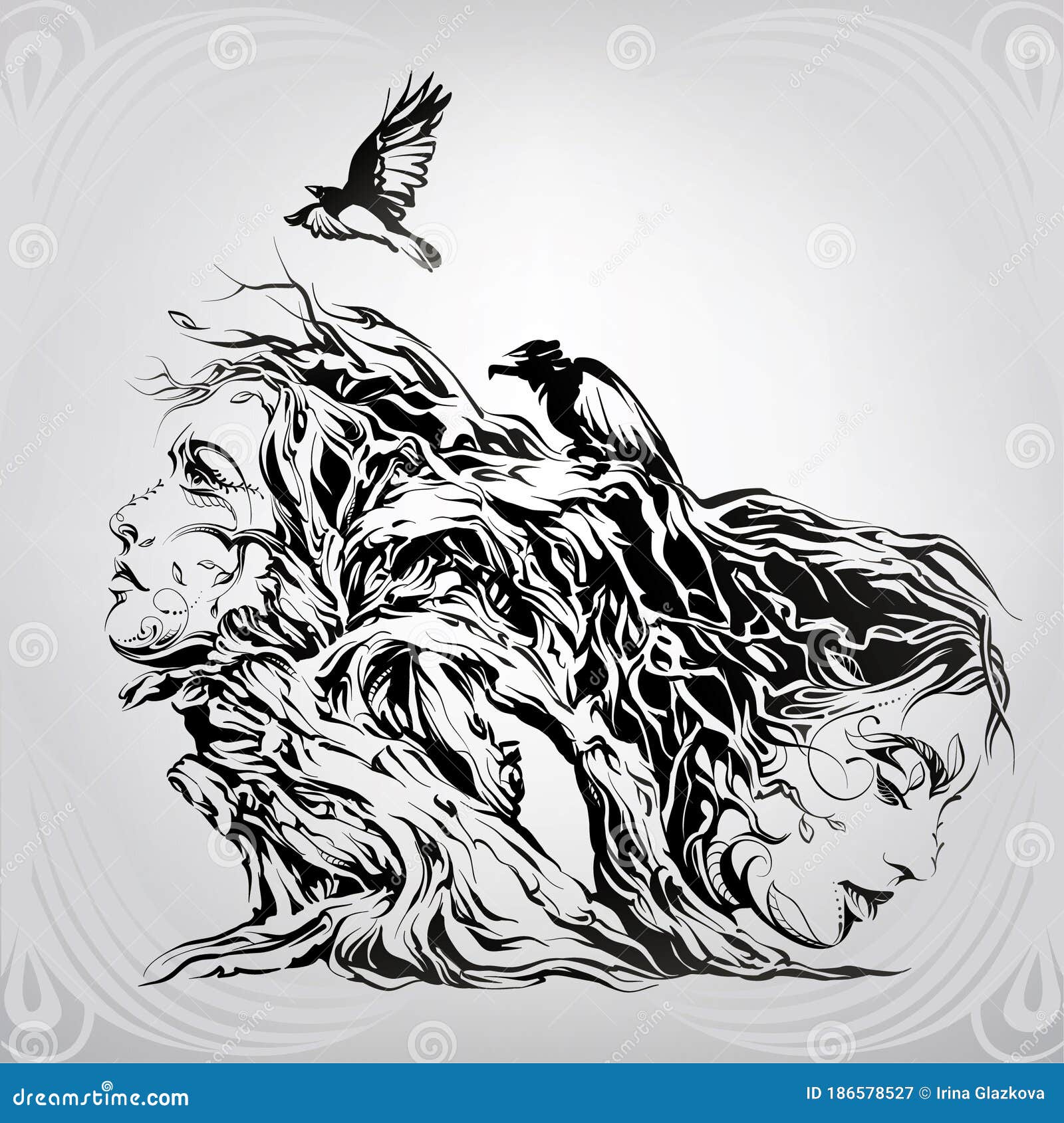 Men Faces In Tree Silhouette Optic Art Symbol Vector Illustration ...