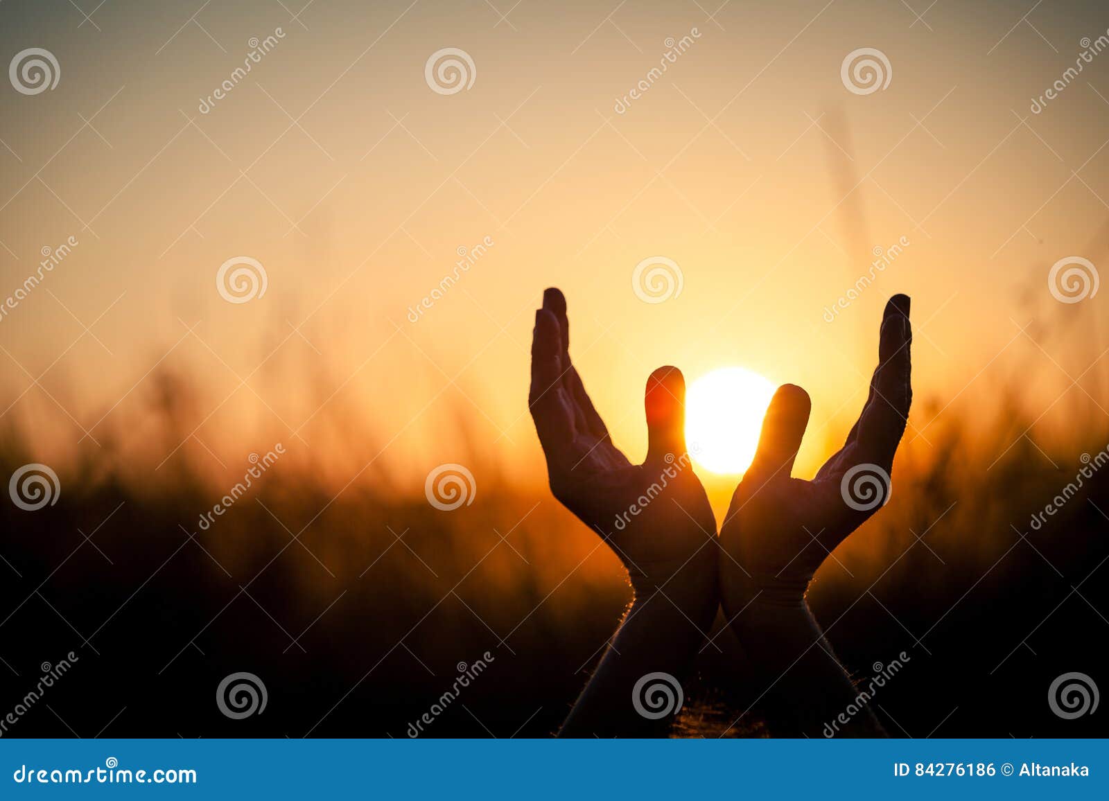 Silhouette of Female Hands during Sunset. Stock Photo - Image of glow ...
