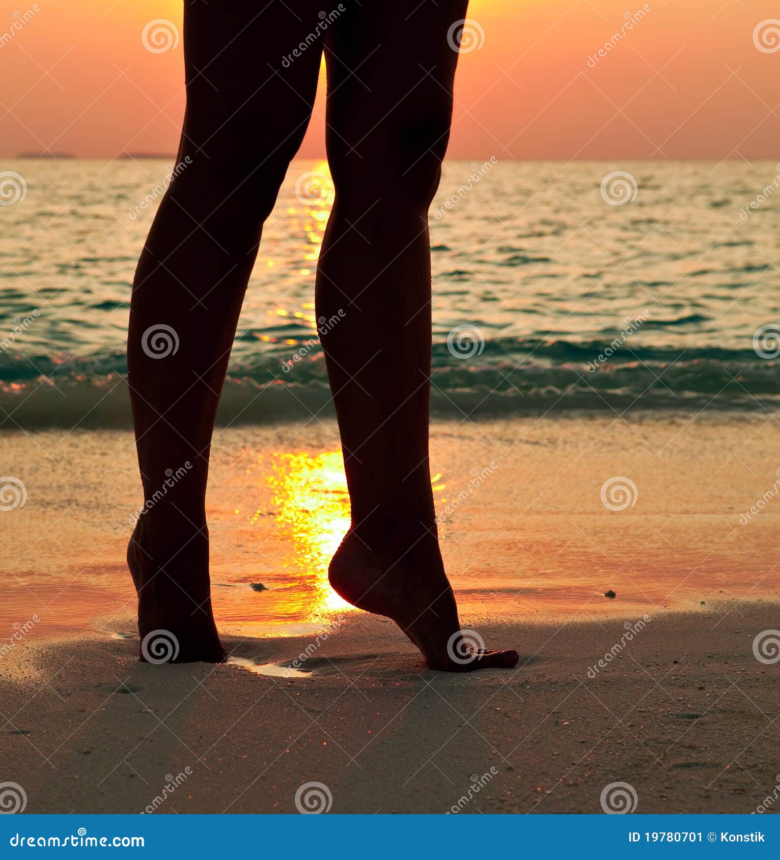Silhouette of Female Legs on Sand at Ocean Stock Image - Image of water ...