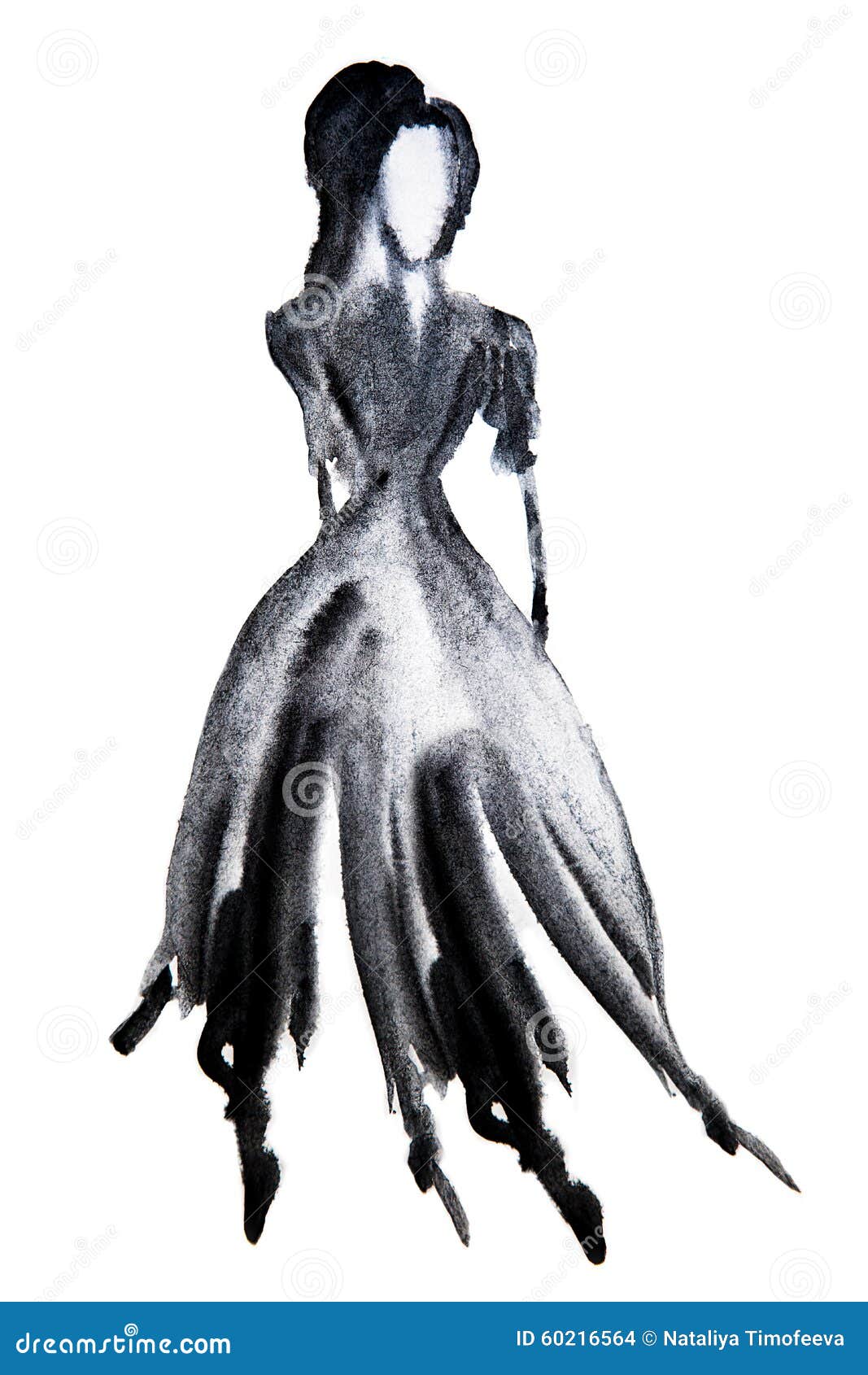 Silhouette Figure of a Girl Drawn in Ink Stock Illustration ...
