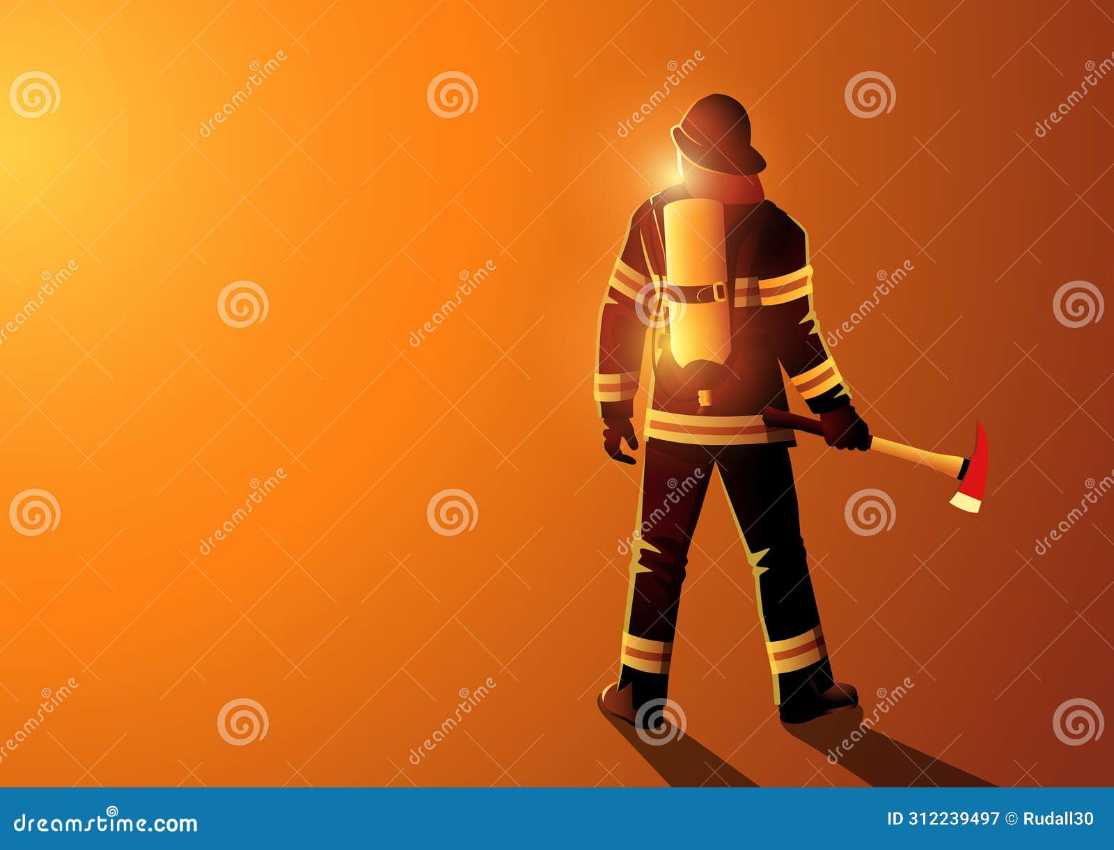 Silhouette Firefighter Back View Stock Vector - Illustration of rescue ...