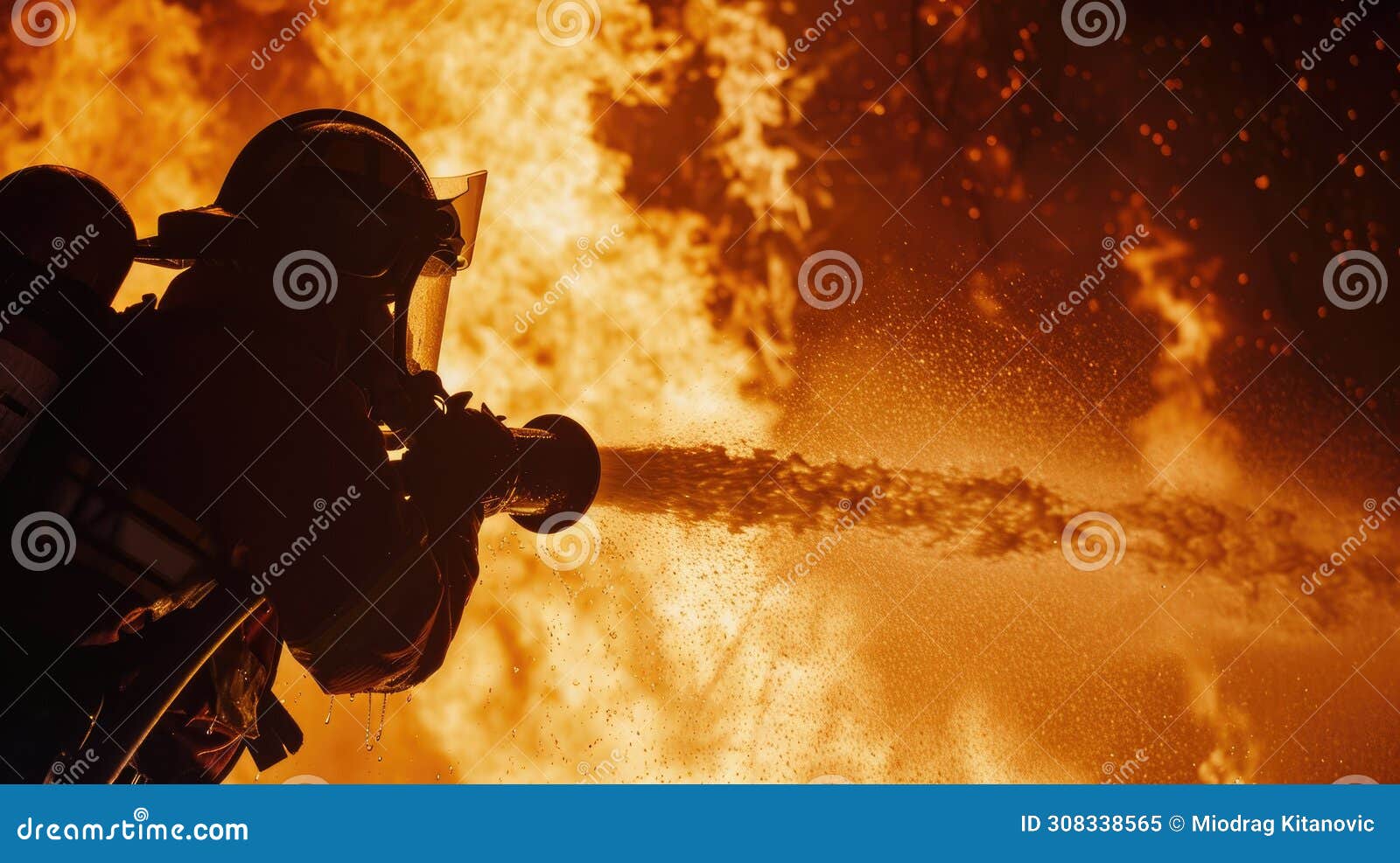 Firefighter Battling A Massive Fire, Firefighter In Full Gear Getting ...