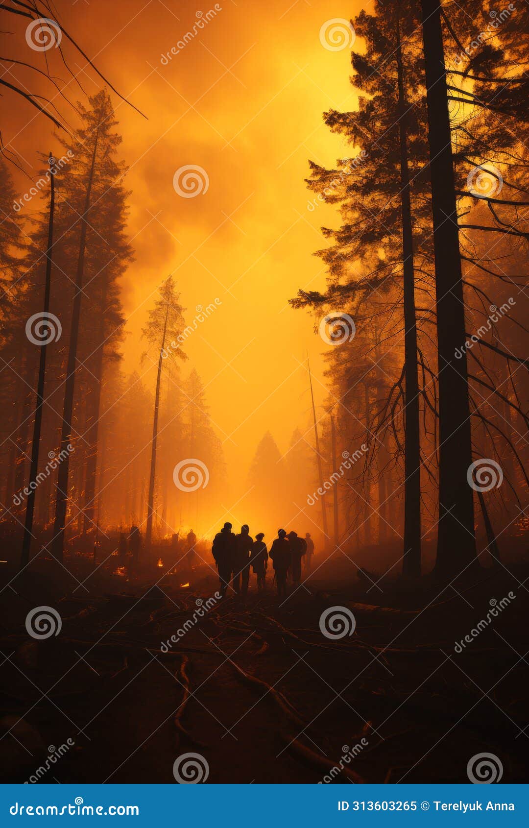 Silhouette of Firefighters Fighting Wildfire Stock Image - Image of ...