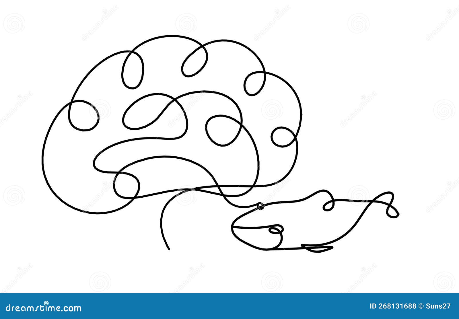 Silhouette of Fish and Brain As Line Drawing on White Stock ...