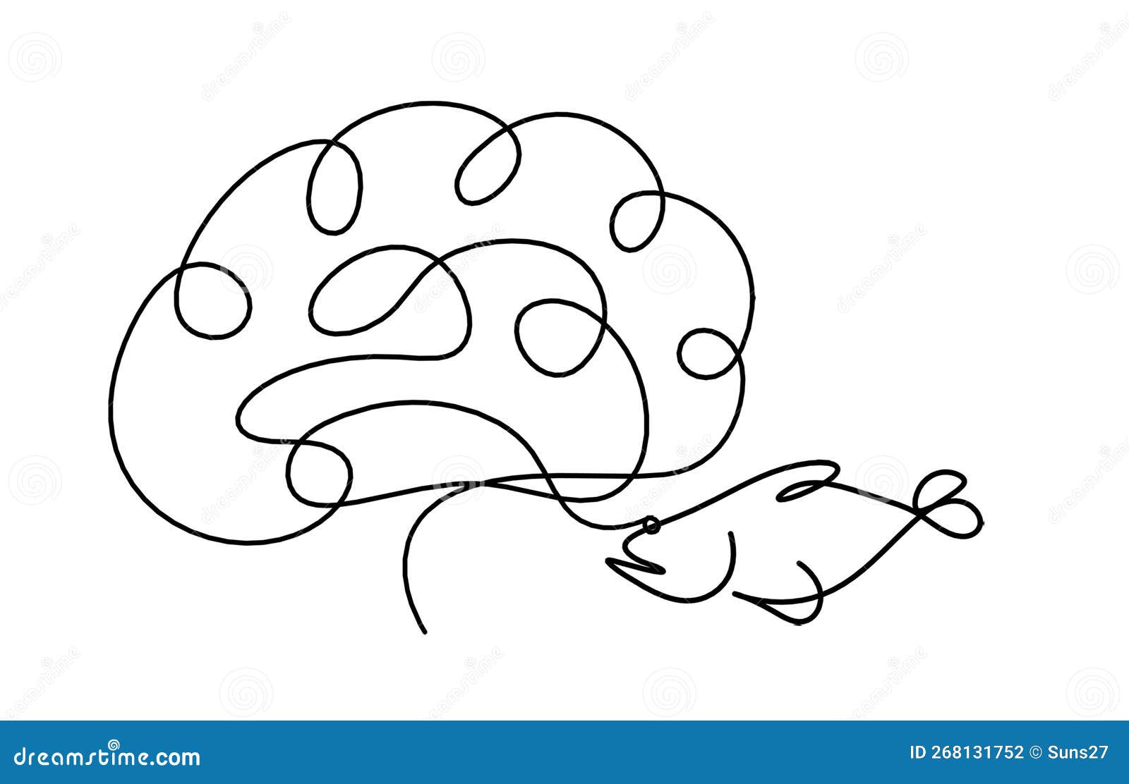 Silhouette of Fish and Brain As Line Drawing on White Stock ...