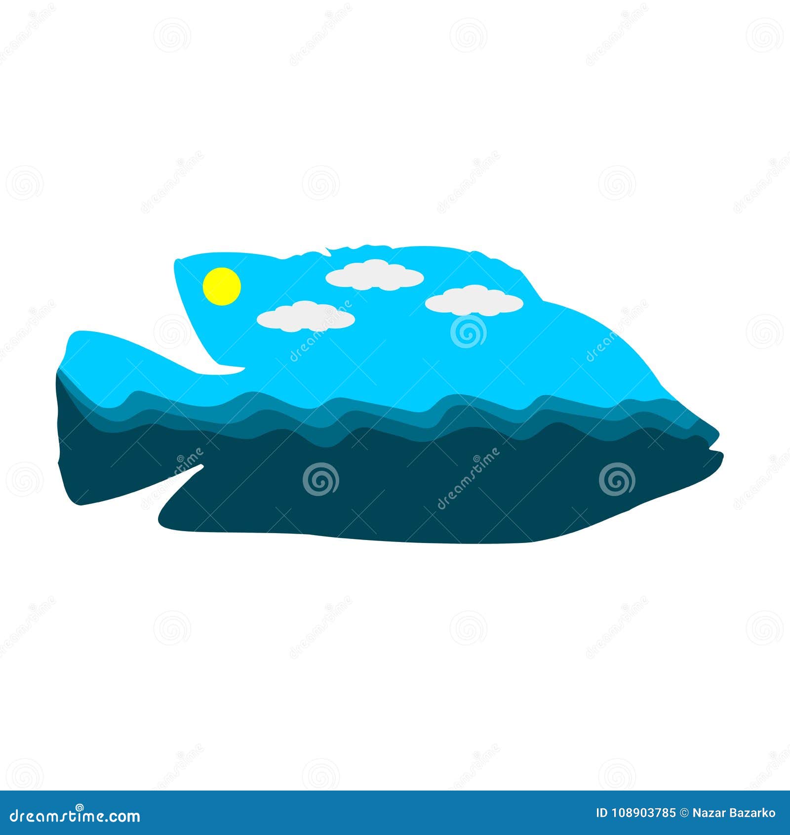 Silhouette of Fish. Double Exposure Stock Illustration - Illustration ...