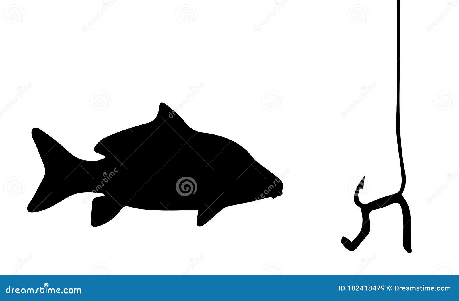 Silhouette of Fish Going on the Hook on White Background Stock ...