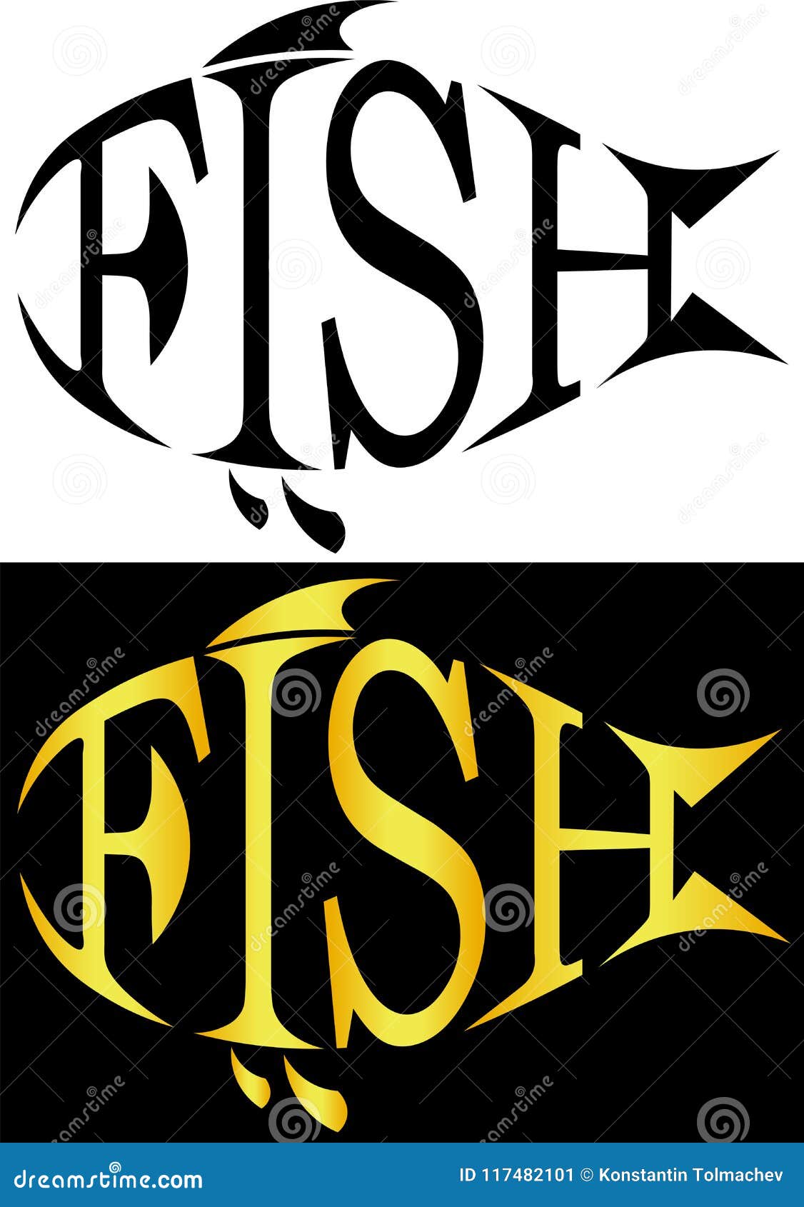 Silhouette Of Fish From Letters Fish Minimalistic Logo Cartoon Vector ...