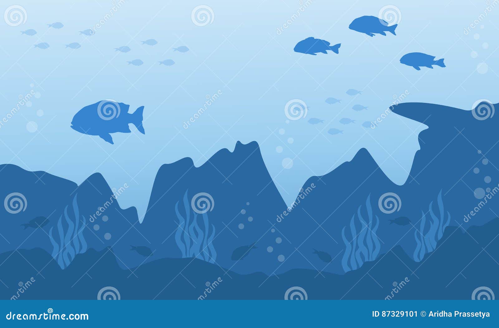 Silhouette of Fish and Reef Underwater Landscape Stock Vector ...