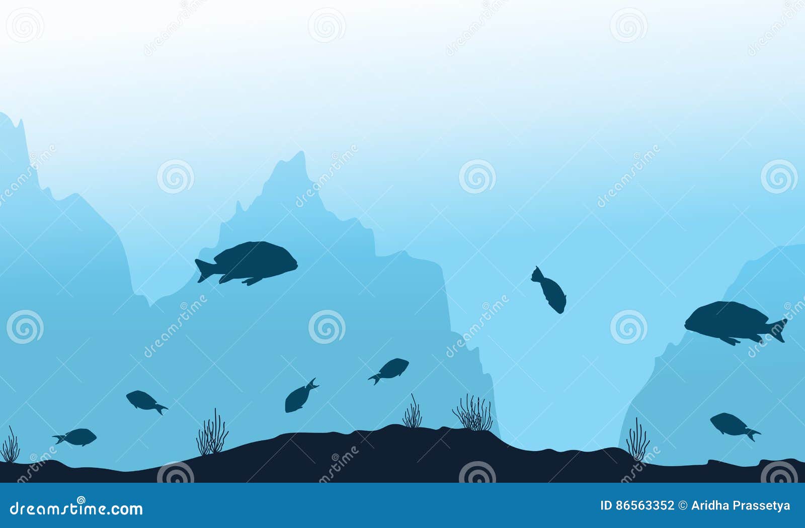 Silhouette of Fish on Underwater Landscape Stock Vector - Illustration ...